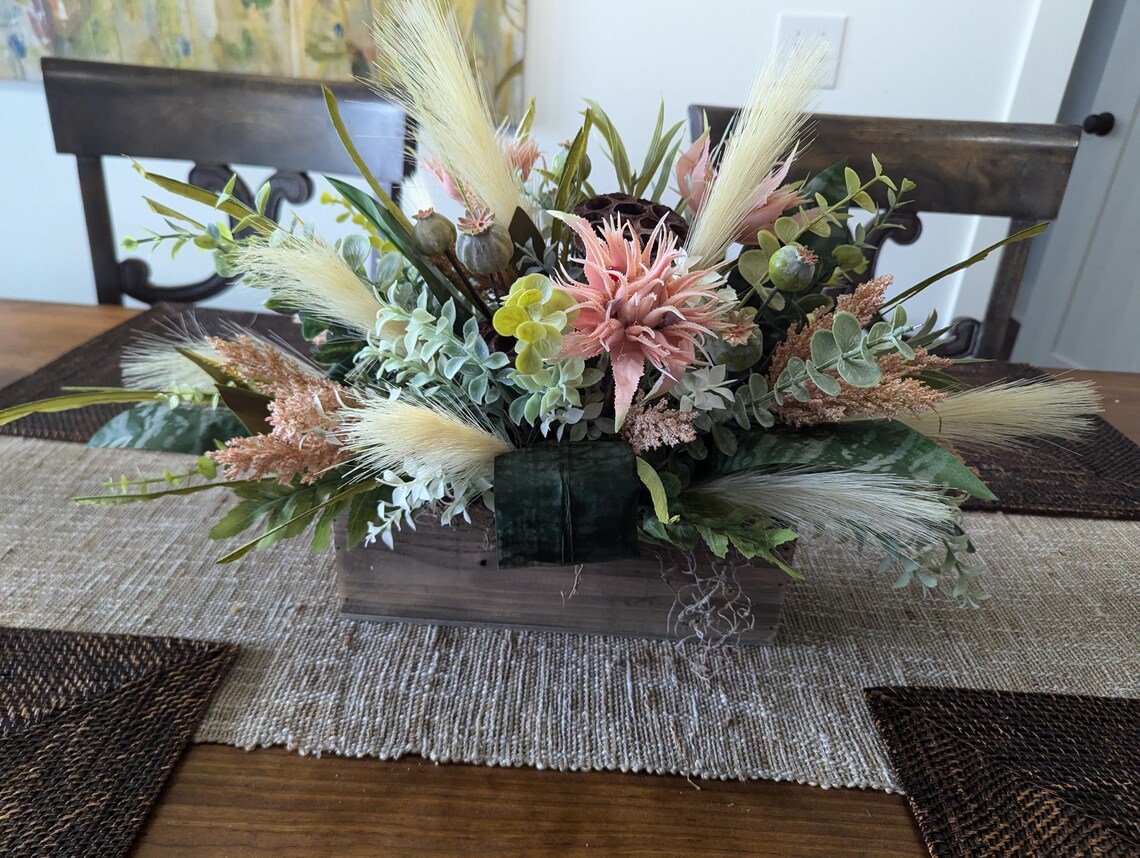 Centerpiece, Beach Crate Arrangement, Pampas Grass, Tropical ...
