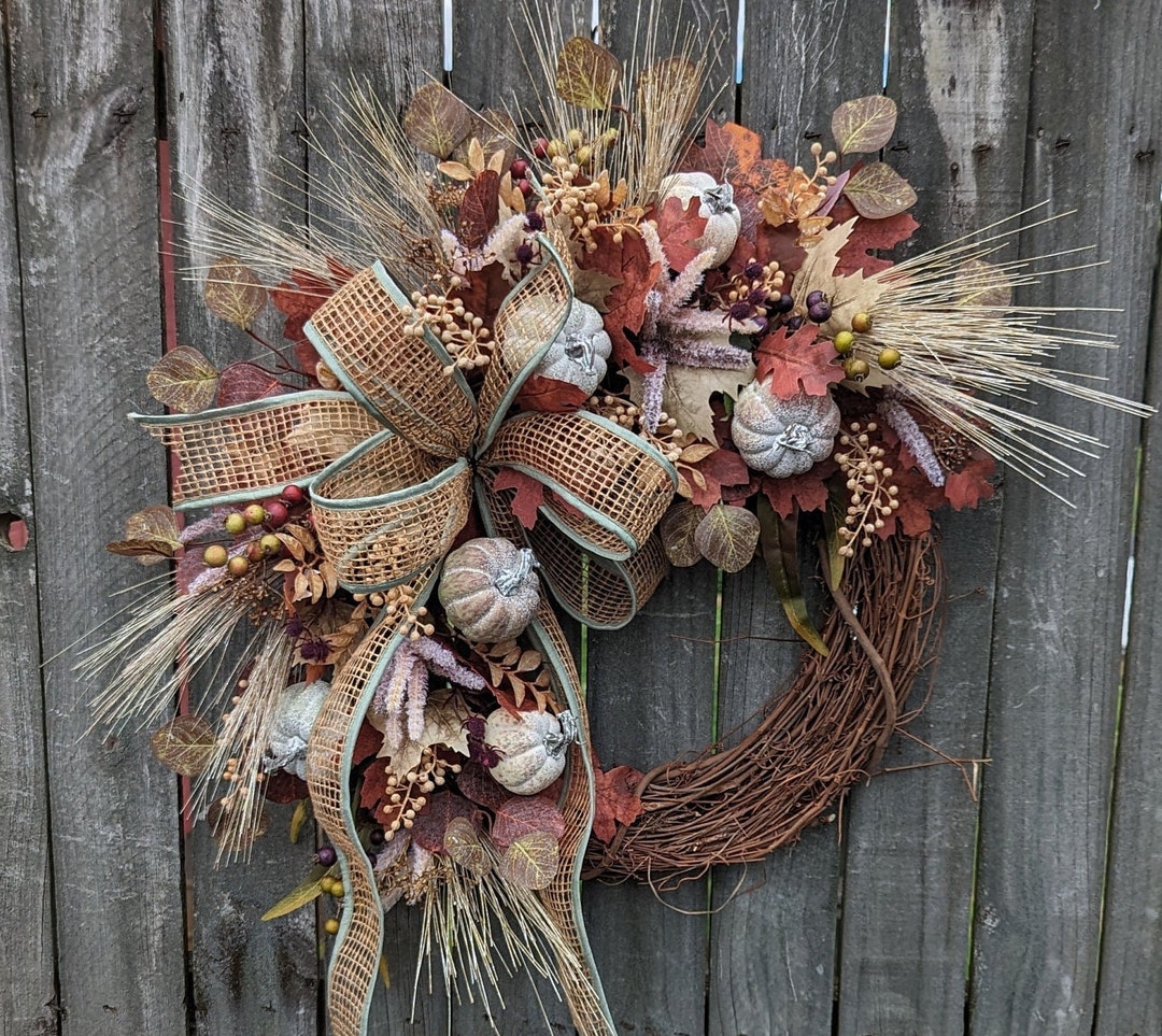 Fall Wreath, Fall Cream Wreath, Fall Boho Wreath, Fall Cream Pumpkin ...