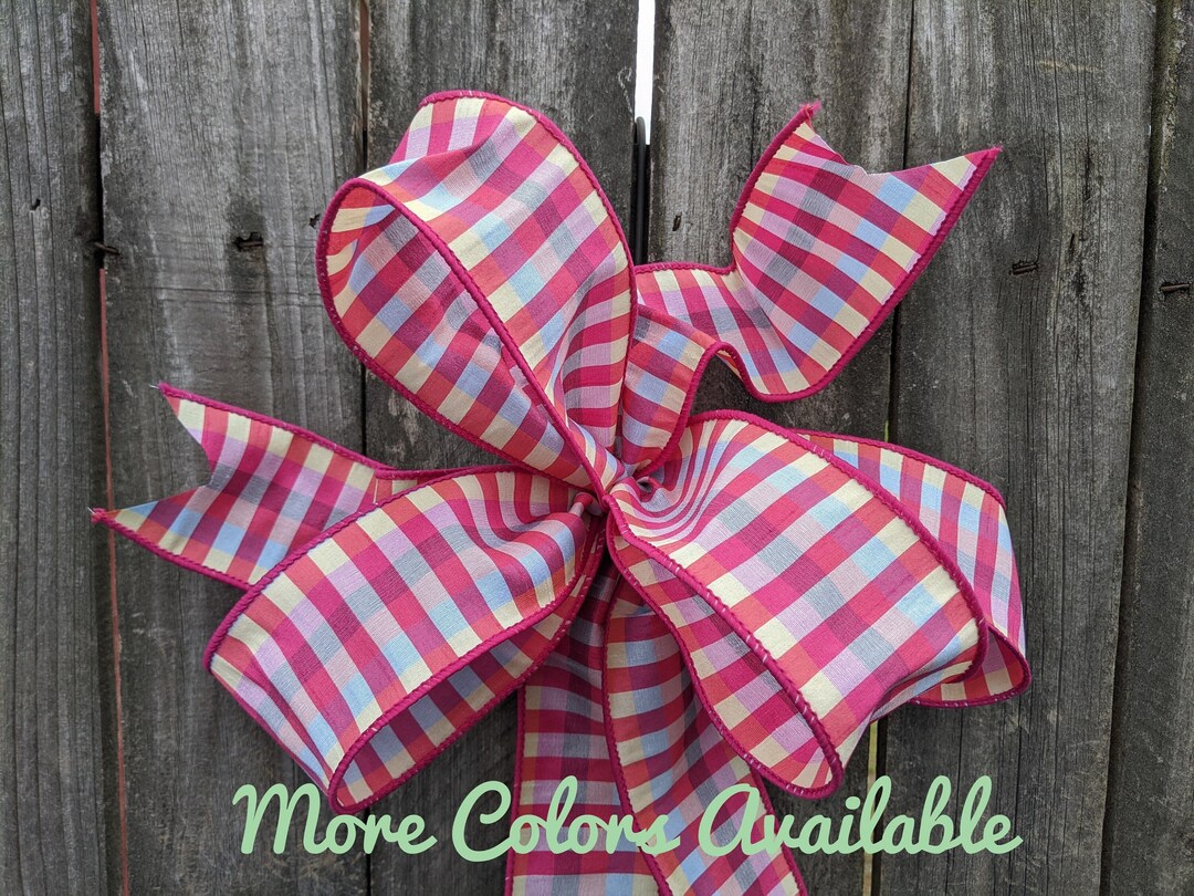 Bow for Wreath, Spring Summer Easter Plaid Bows, Pink, Pale Blue Yellow ...