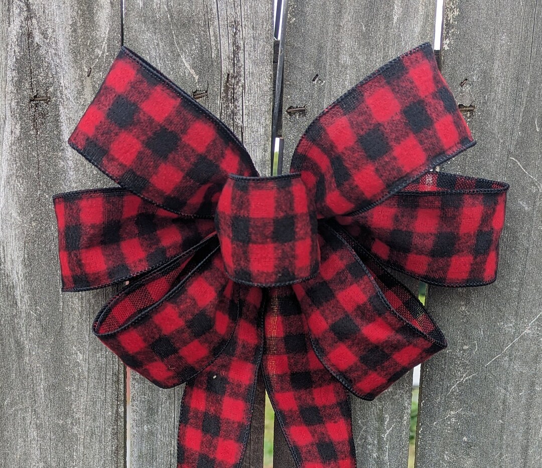 Christmas Wreath Bow, Buffalo Check Flannel Wired Ribbon - Etsy