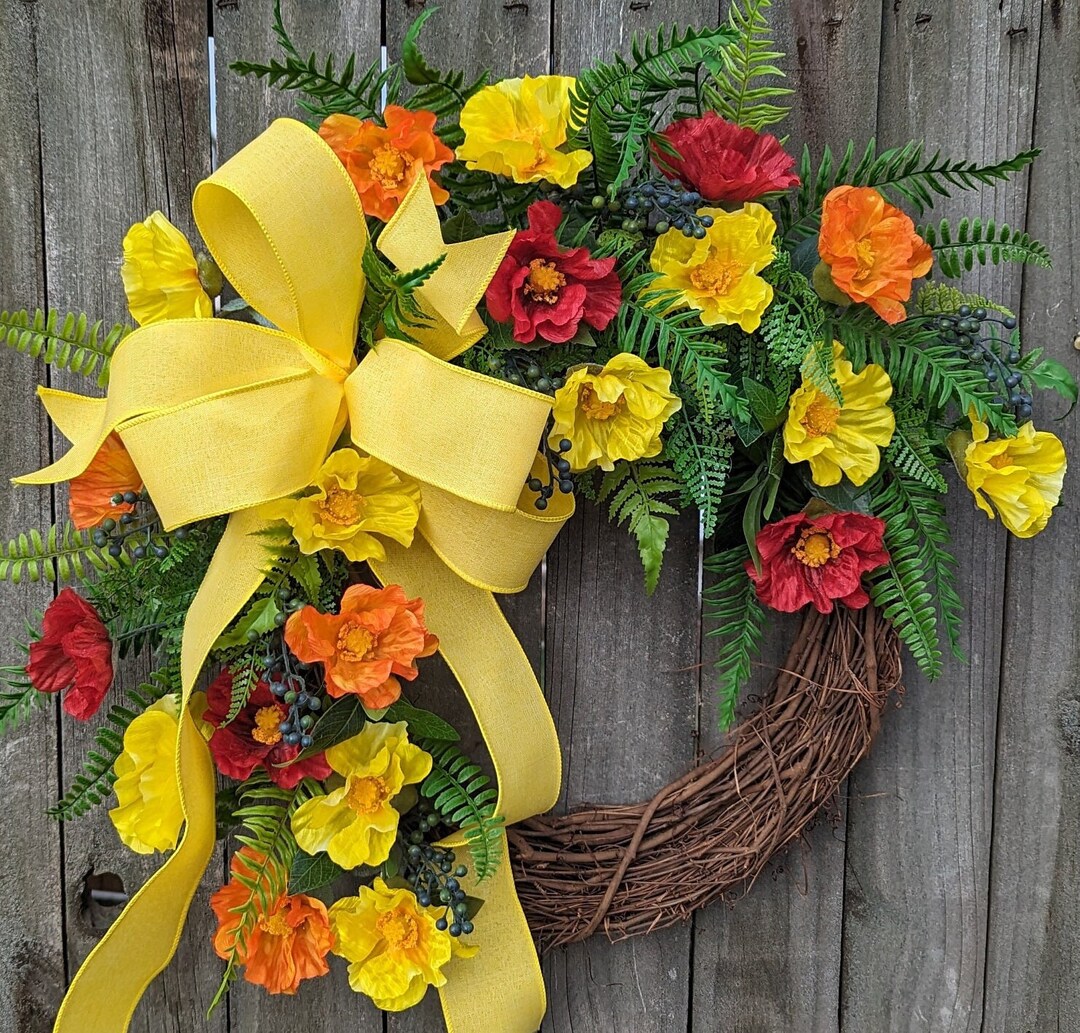 Spring Wreath Summer Wreath Yellow Red Orange Poppy Bright Colors ...