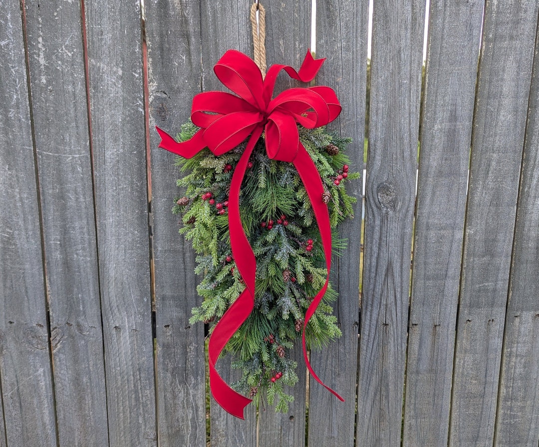 Christmas Swag, Door Teardrop, Red Velvet Christmas Decor, Swag for ...