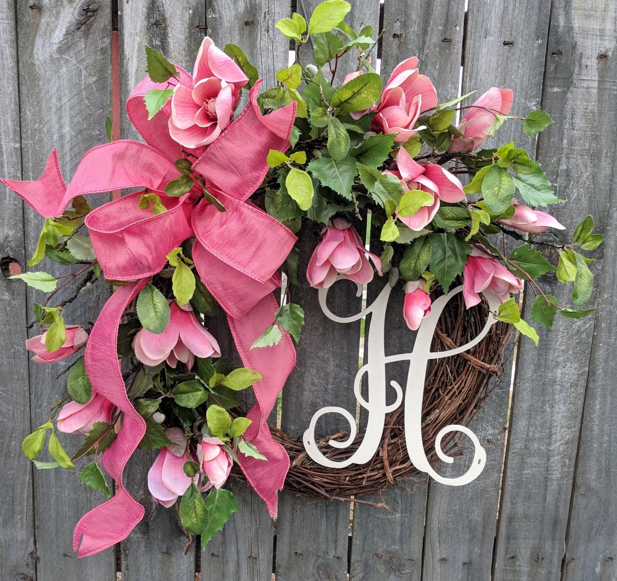 Spring / Summer Wreath, Magnolia Wreath, Coral Pink Magnolia Wreath for ...