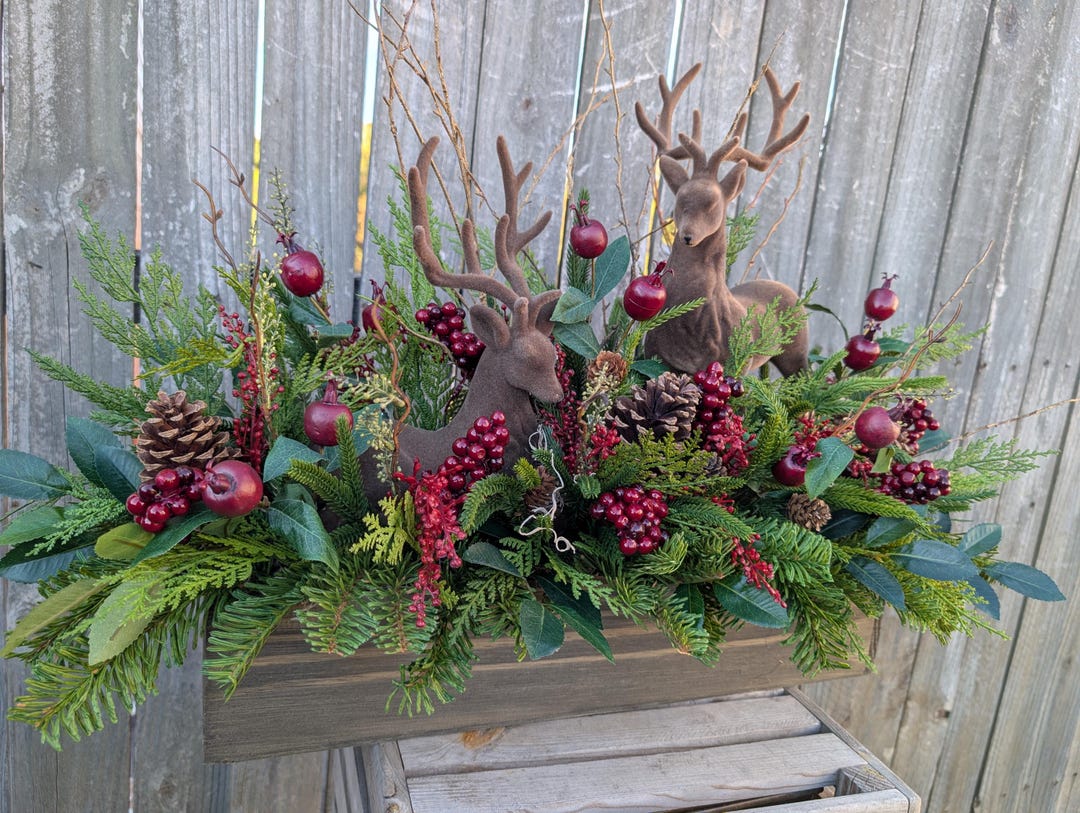 Christmas / Winter Table Arrangement, Woodland Velvet Deer Crate ...