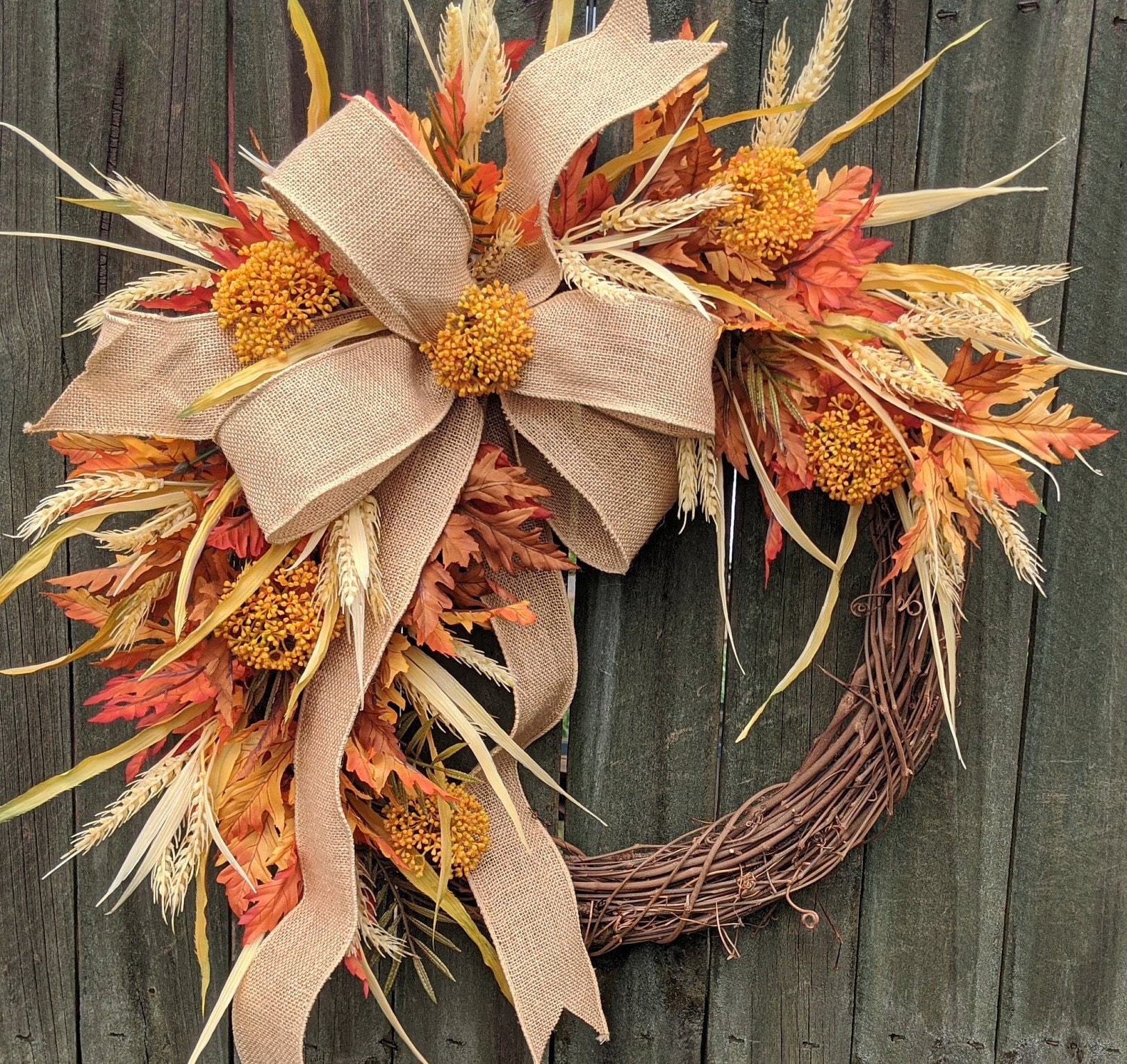 Fall Wreath, Fall Wheat Wreath, Fall Leaves Wreath, Fall burlap Wreath ...
