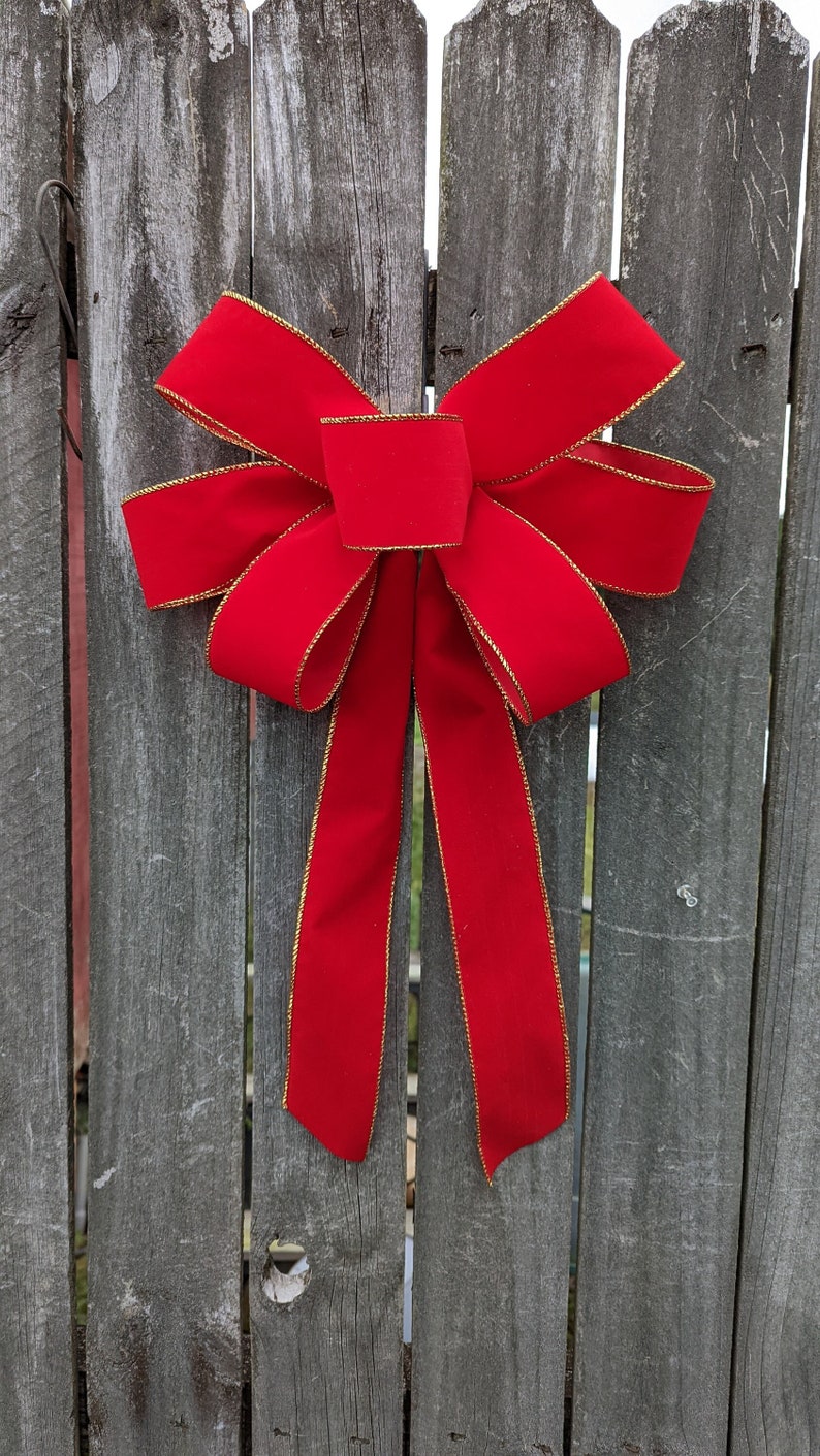 Red / Gold Bow Christmas Wreath Bow Window Bow Red Gold - Etsy