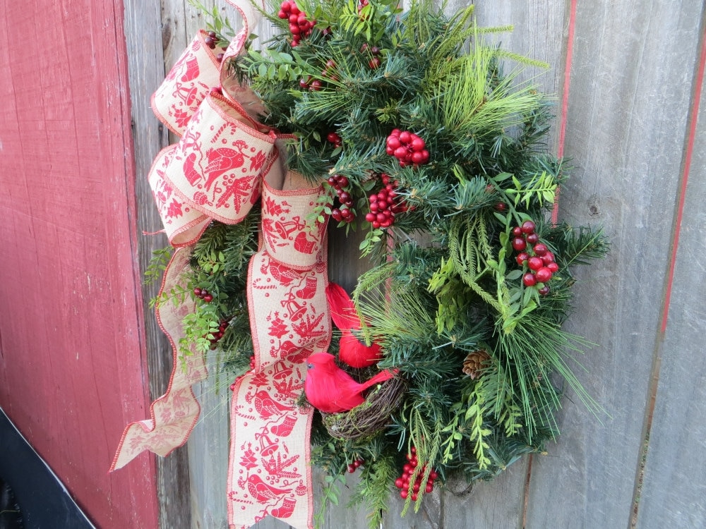 Christmas Wreath Winter Wreath Red Bird Wreath Cardinal Wreath Red ...