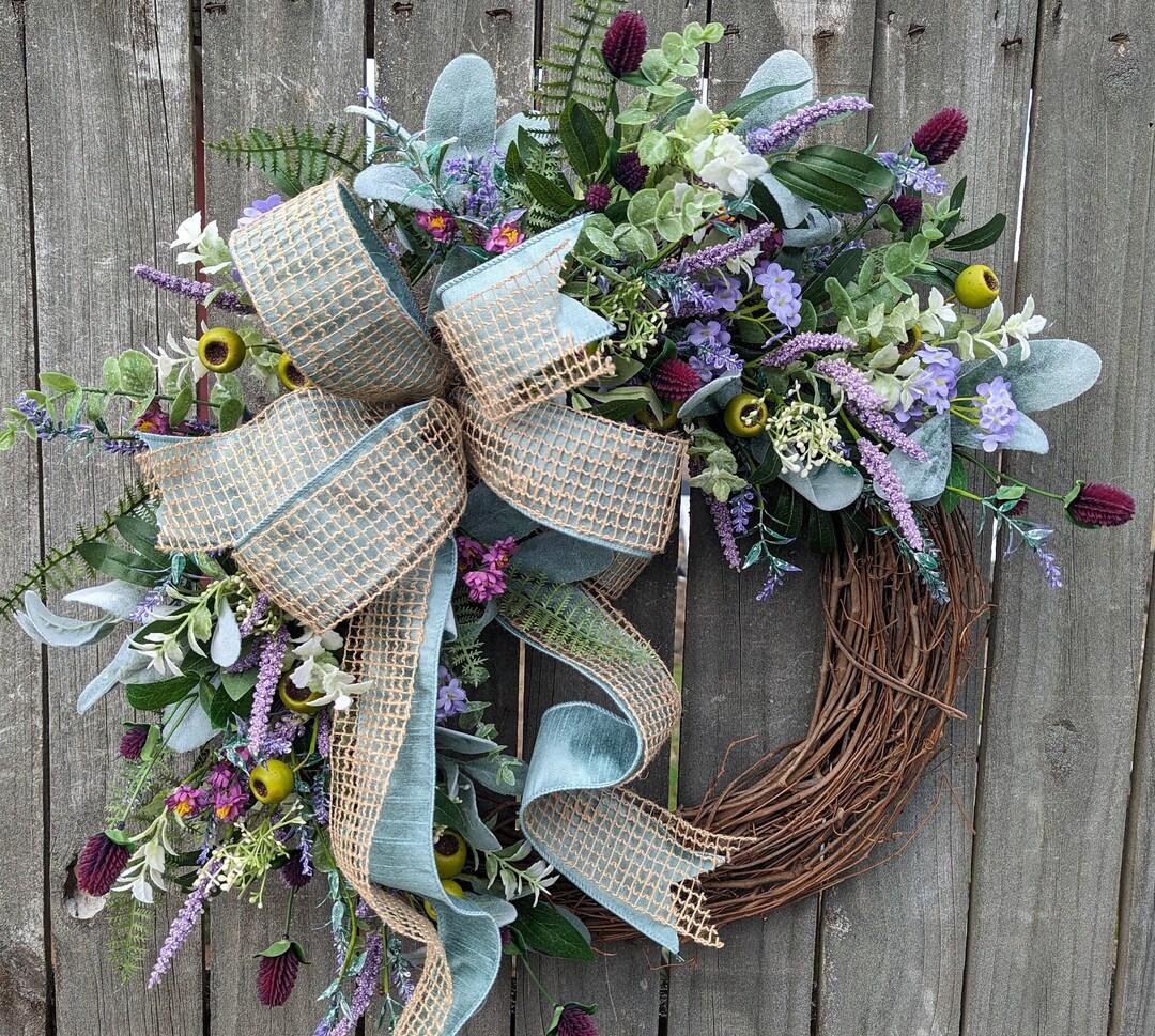 Spring Wreath, Purple Spring / Summer Wreath, Door Wreath Wreath, Front ...