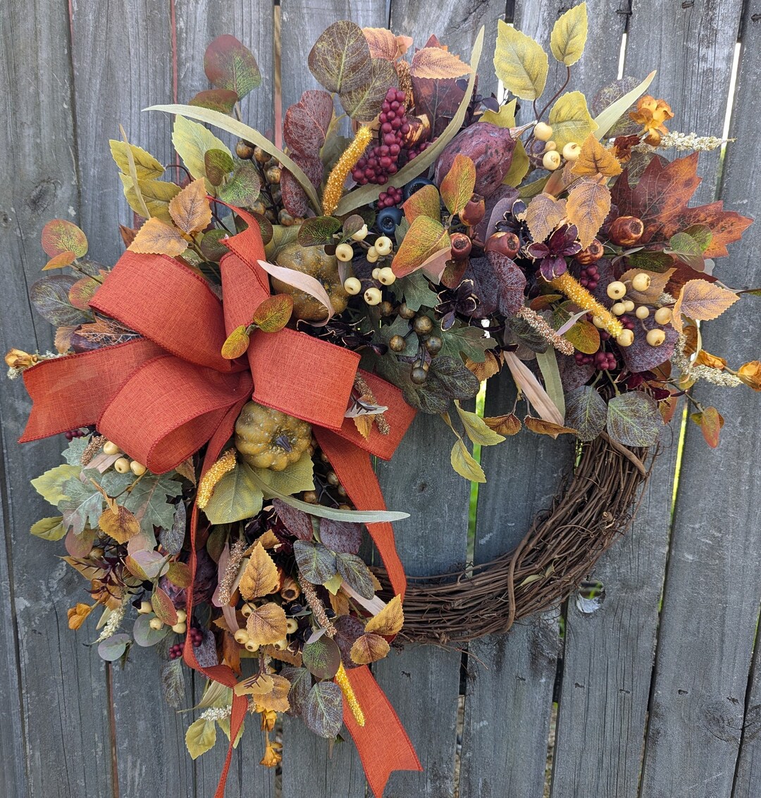 Fall Wreath, Fall Cream Berry Wreath, Rust, Brown, Fall Wreath for Door ...