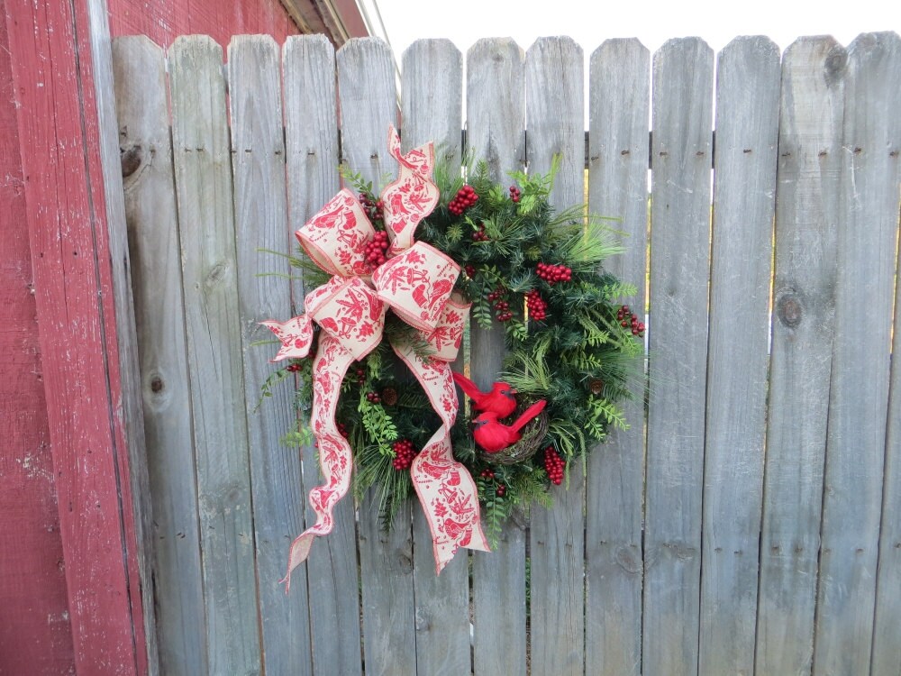 Christmas Wreath Winter Wreath Red Bird Wreath Cardinal Wreath Red ...