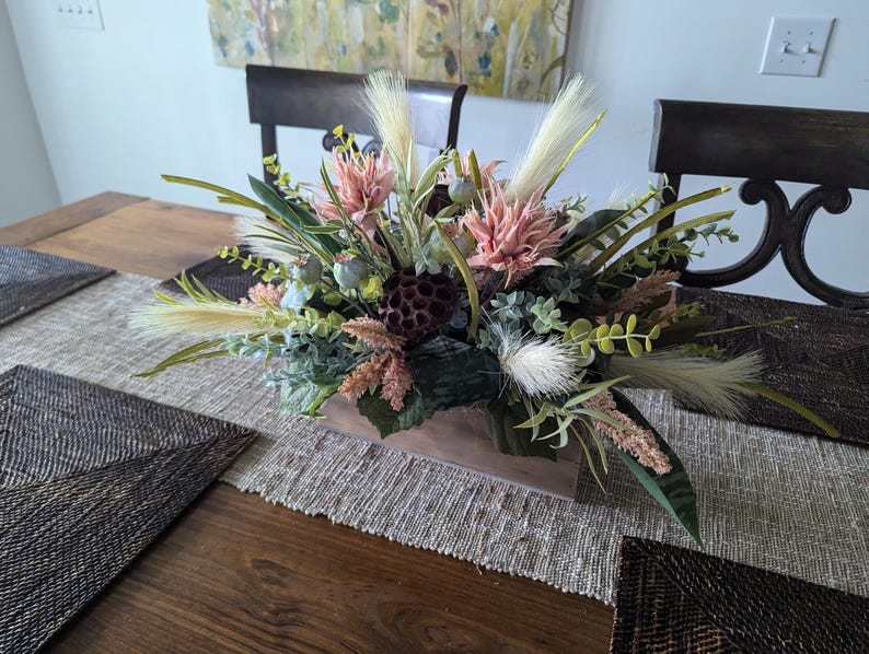 Centerpiece, Beach Crate Arrangement, Pampas Grass, Tropical ...