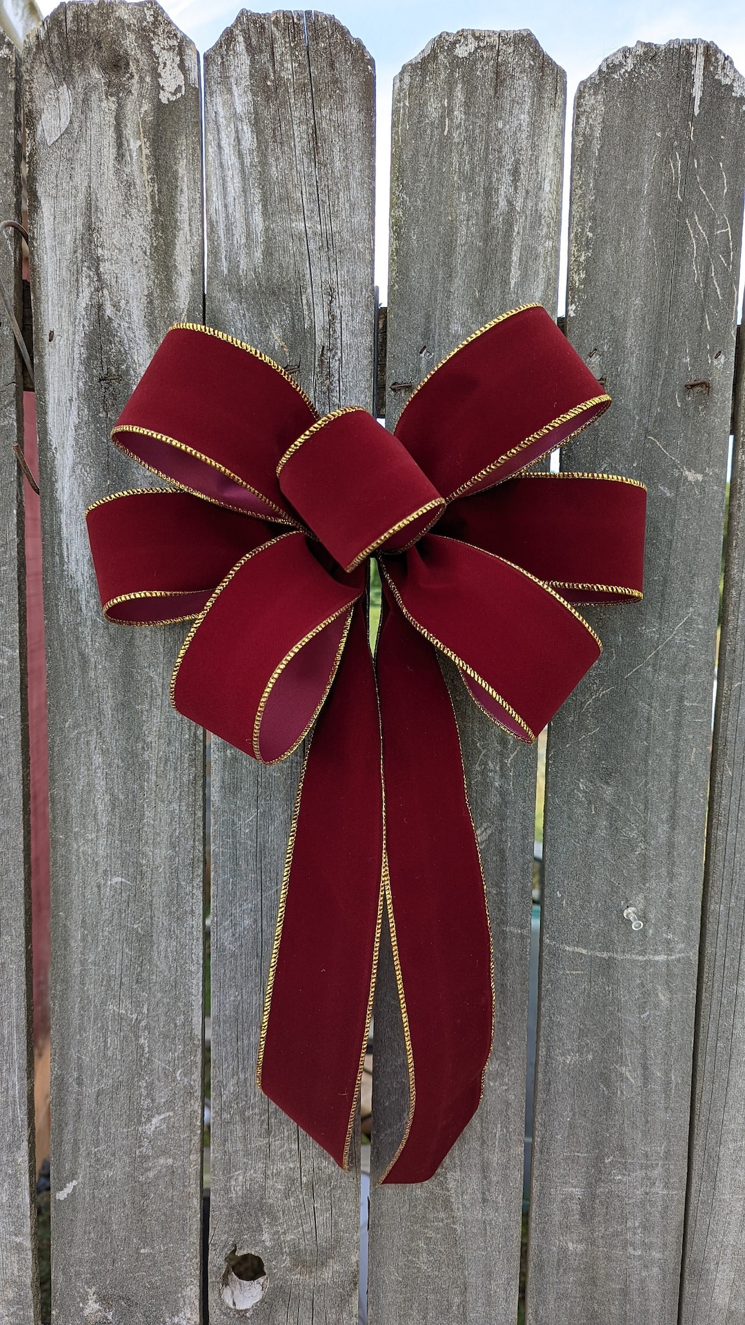 Burgundy Bow, Christmas Wreath Bow, Window Bow, Burgundy Gold Indoor ...