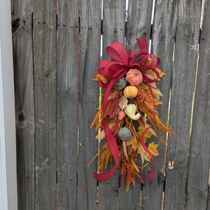 Fall Swag, Door Swag, Autumn Decor, Pumpkin Gourd Swag With Green and ...