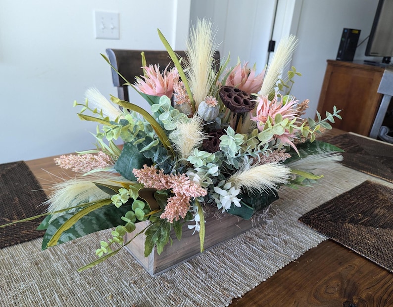 Centerpiece, Beach Crate Arrangement, Pampas Grass, Tropical ...