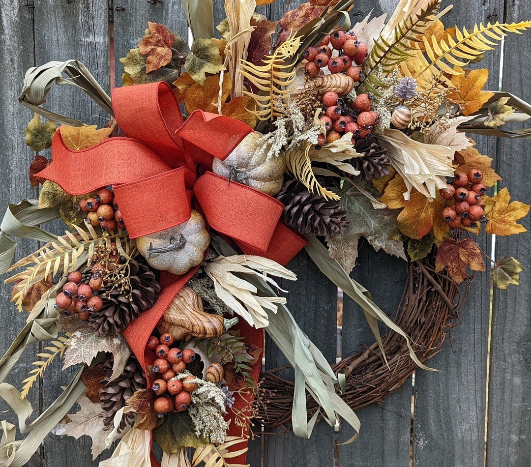 Fall Wreath, Fall Harvest Wreath, Fall Pumpkin and Gourd Wreath, Fall ...