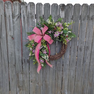 Spring Wreath, Bright Wreath for Spring and Summer, Bright Pink ...