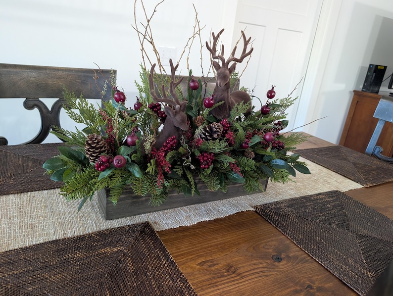 Christmas / Winter Table Arrangement, Woodland Velvet Deer Crate ...