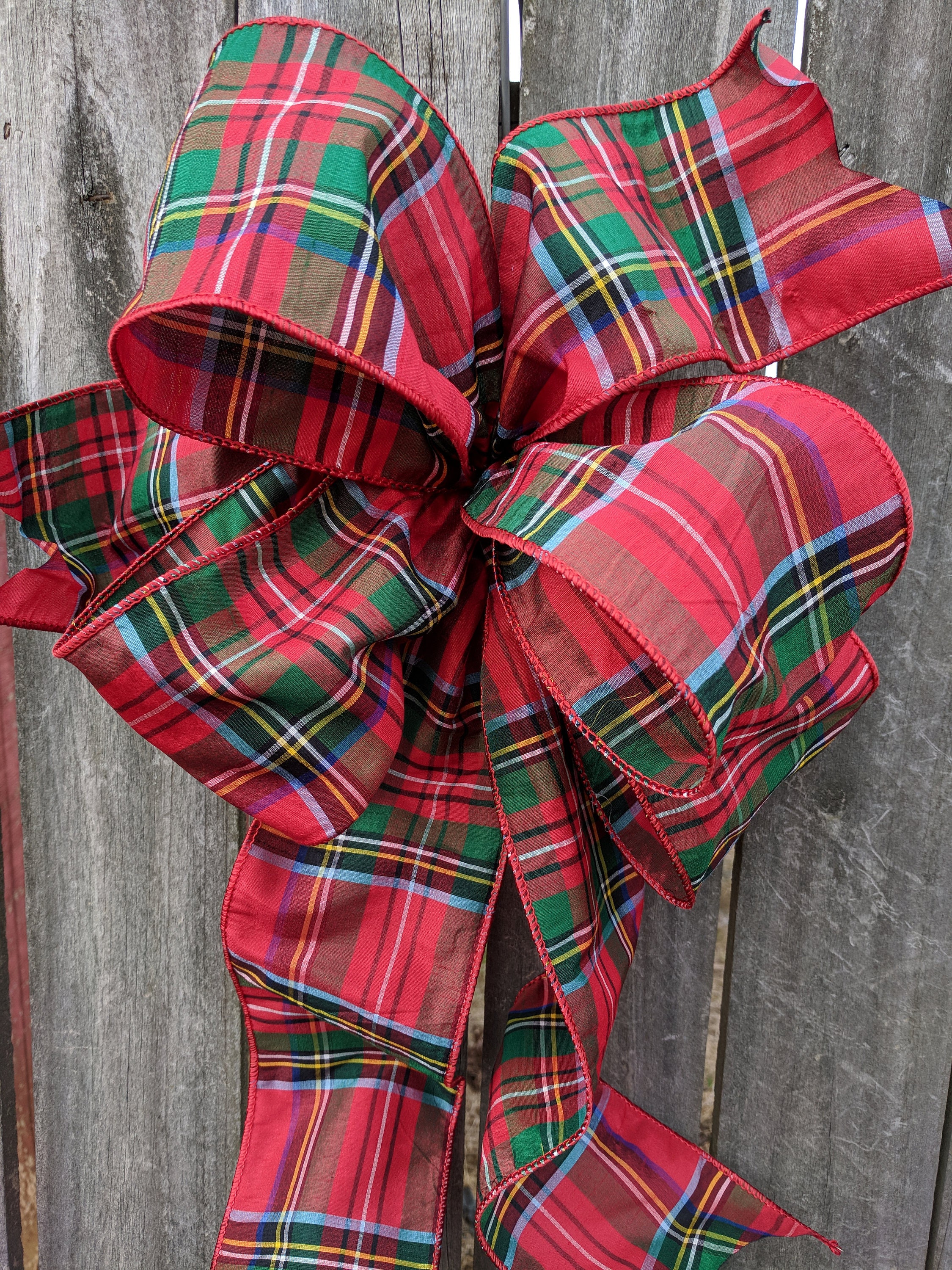 Plaid Christmas Bow Wired Christmas Ribbon For Wreath Bow Etsy