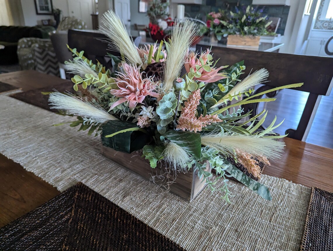 Centerpiece, Beach Crate Arrangement, Pampas Grass, Tropical ...