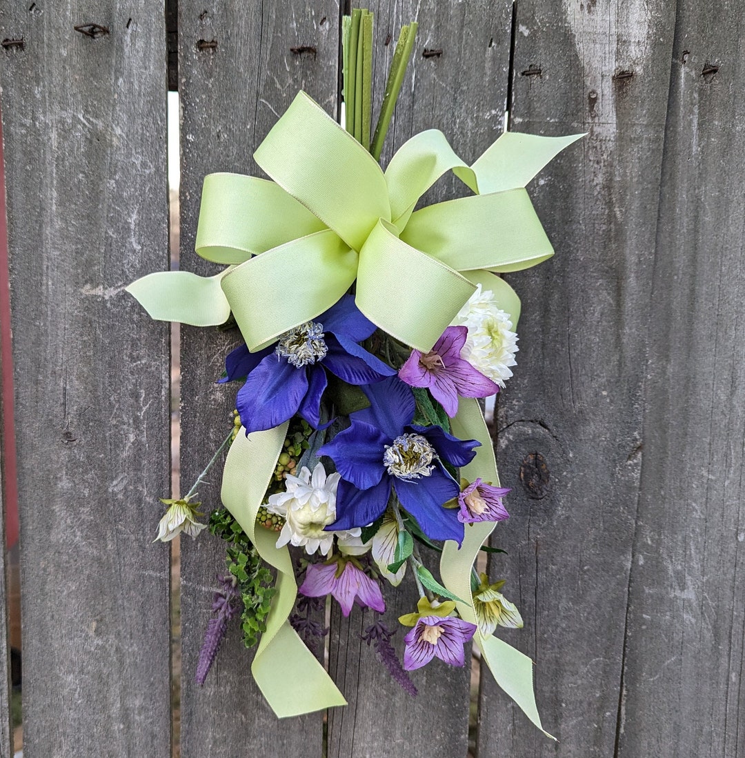 Spring Swag, Mini Swag, Bright Green Bow With Clematis, Swag for Chair ...