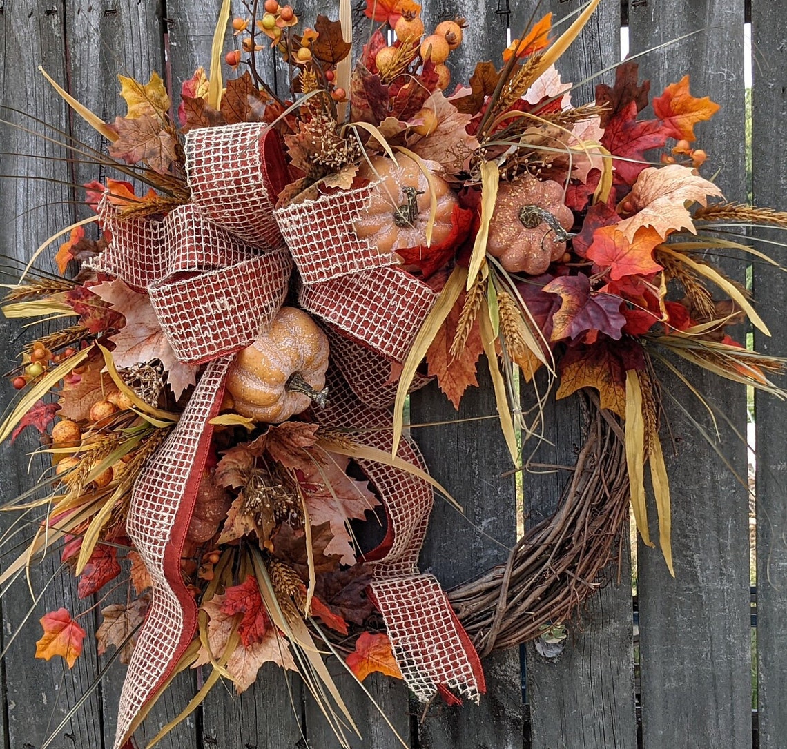 Fall Wreath Fall Berry Wreath Fall Leaf Wreath Fall Pumpkin - Etsy