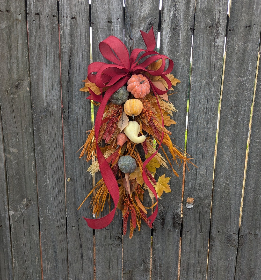 Fall Swag, Door Swag, Autumn Decor, Pumpkin Gourd Swag With Green and ...