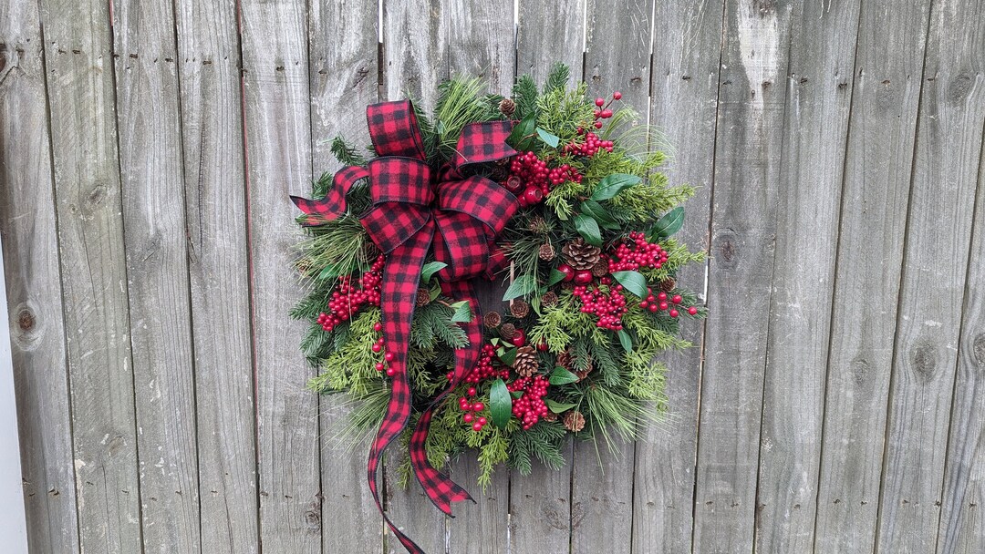 Christmas Wreath Buffalo Check Winter Wreath Black and Red - Etsy