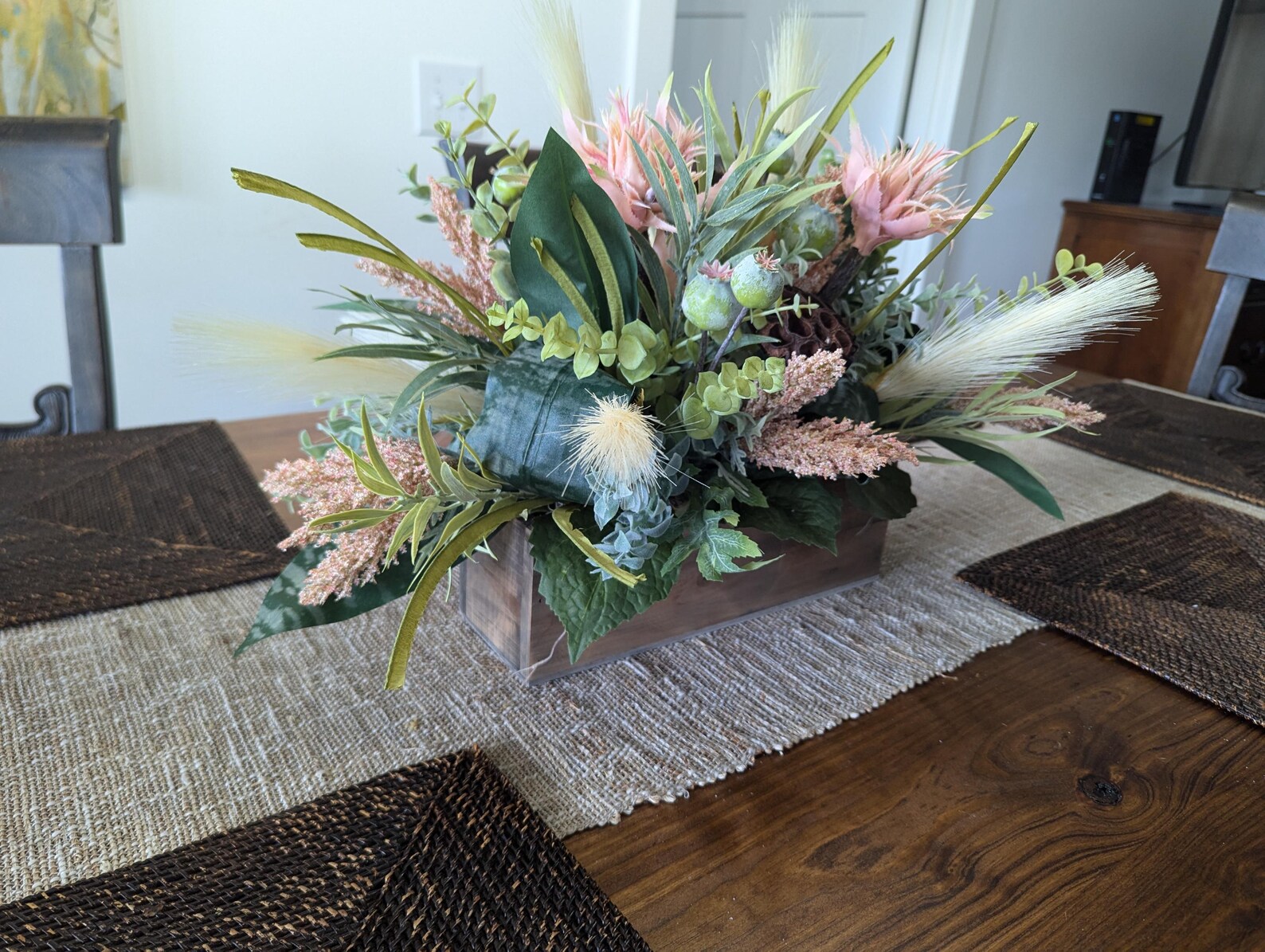 Centerpiece, Beach Crate Arrangement, Pampas Grass, Tropical ...