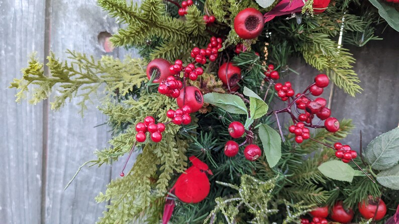 Christmas Wreath Red Bird Woodland Style Christmas Wreath - Etsy
