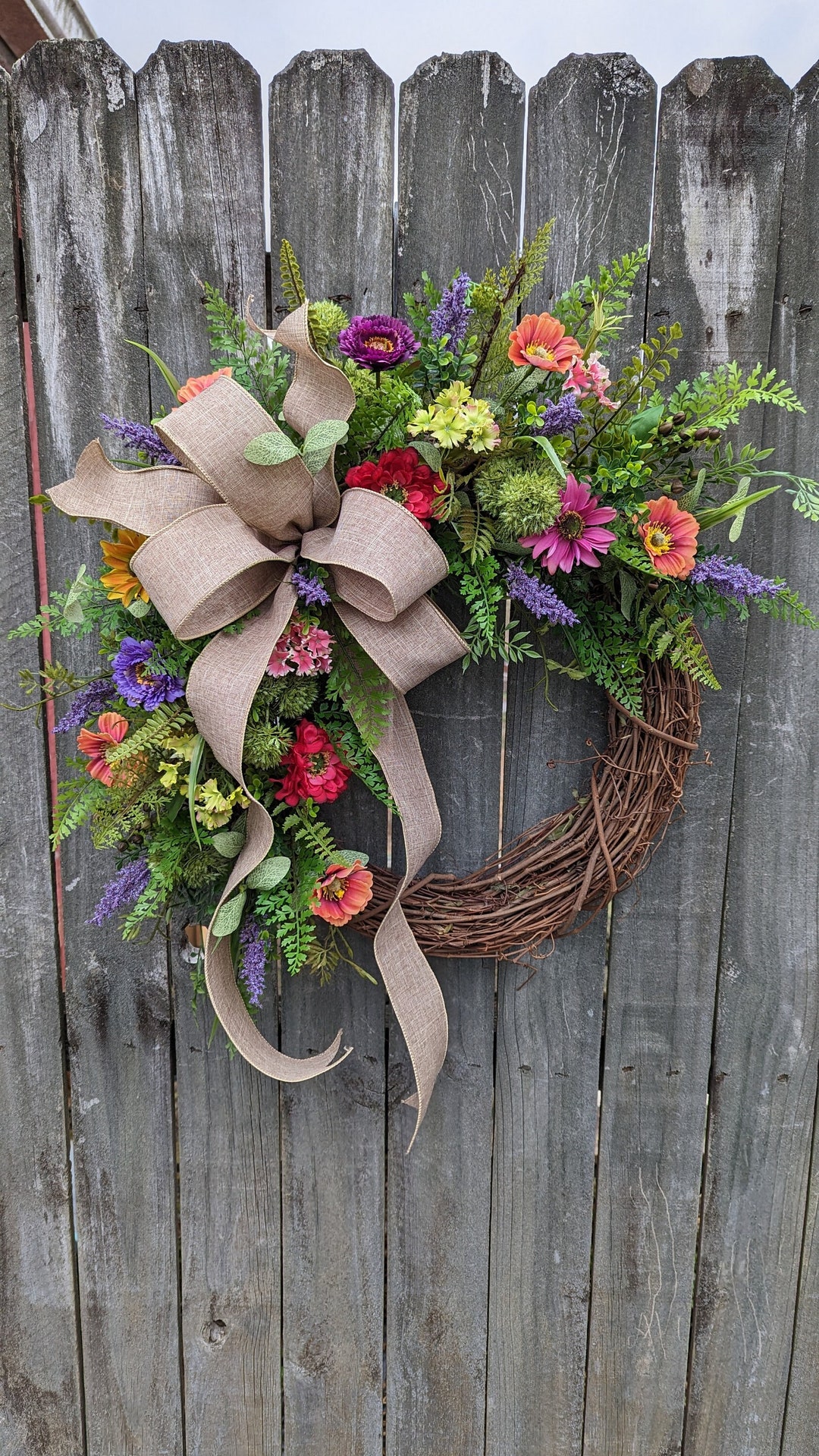 Spring Wreath Spring Door Wreath Multicolor Wildflower - Etsy