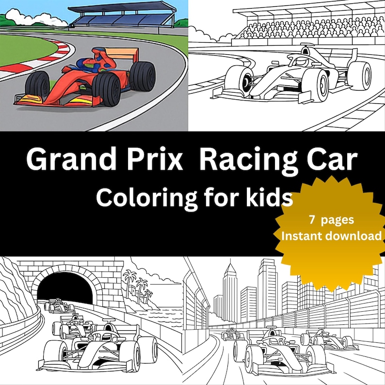 Grand Prix Racing Car Coloring Book, Boys Birthday Party Activity ...