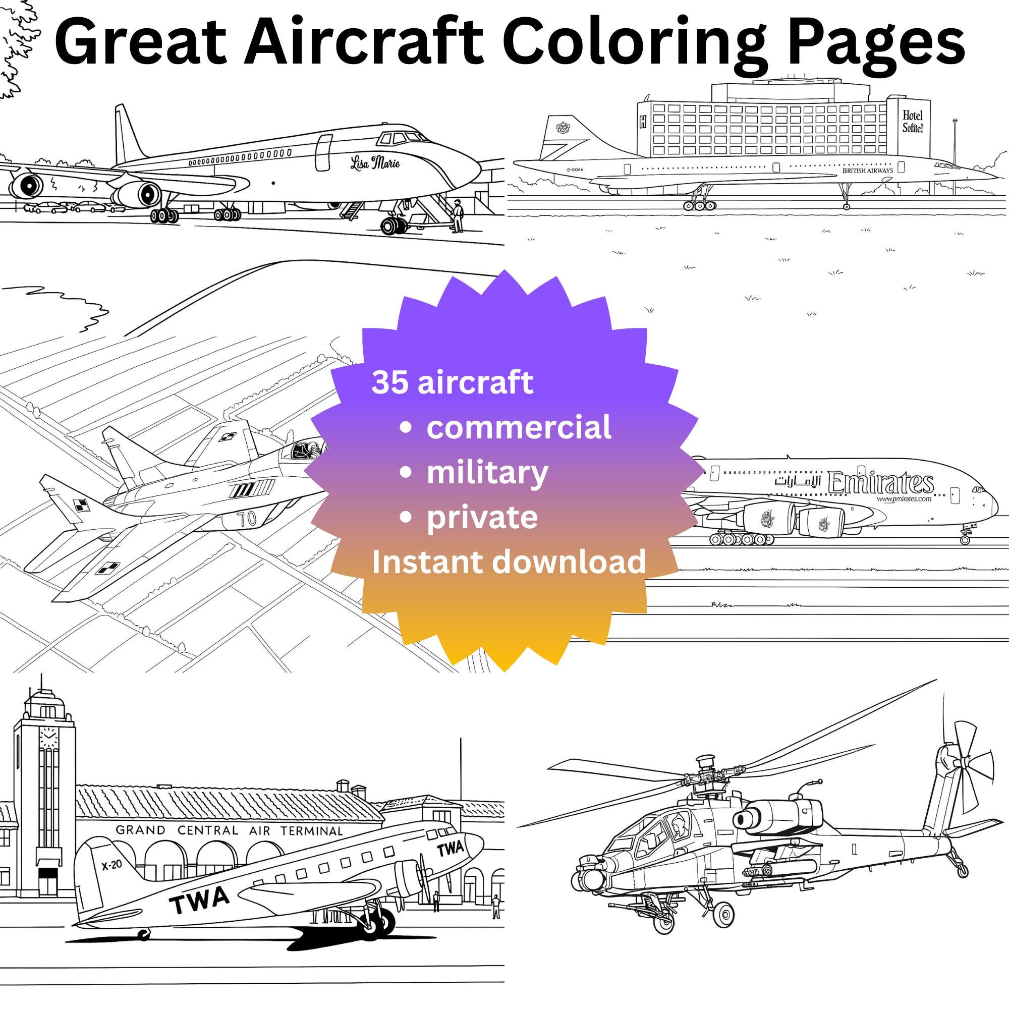 35 Aircraft Coloring Pages: Private, Commercial & Military Planes ...