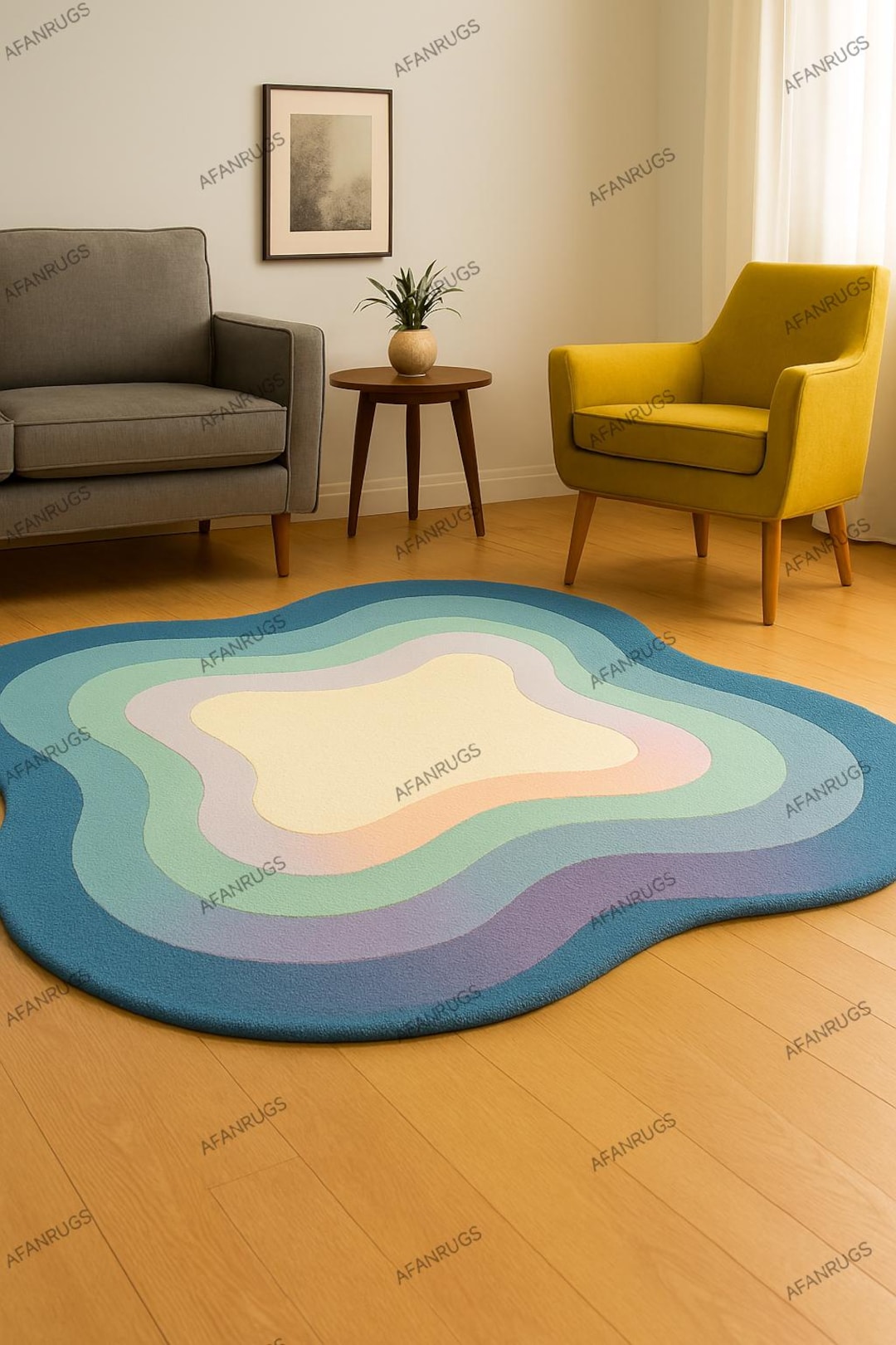 Multicolor Layered Blob Rug – Handmade Tufted Wool Area Carpet in ...