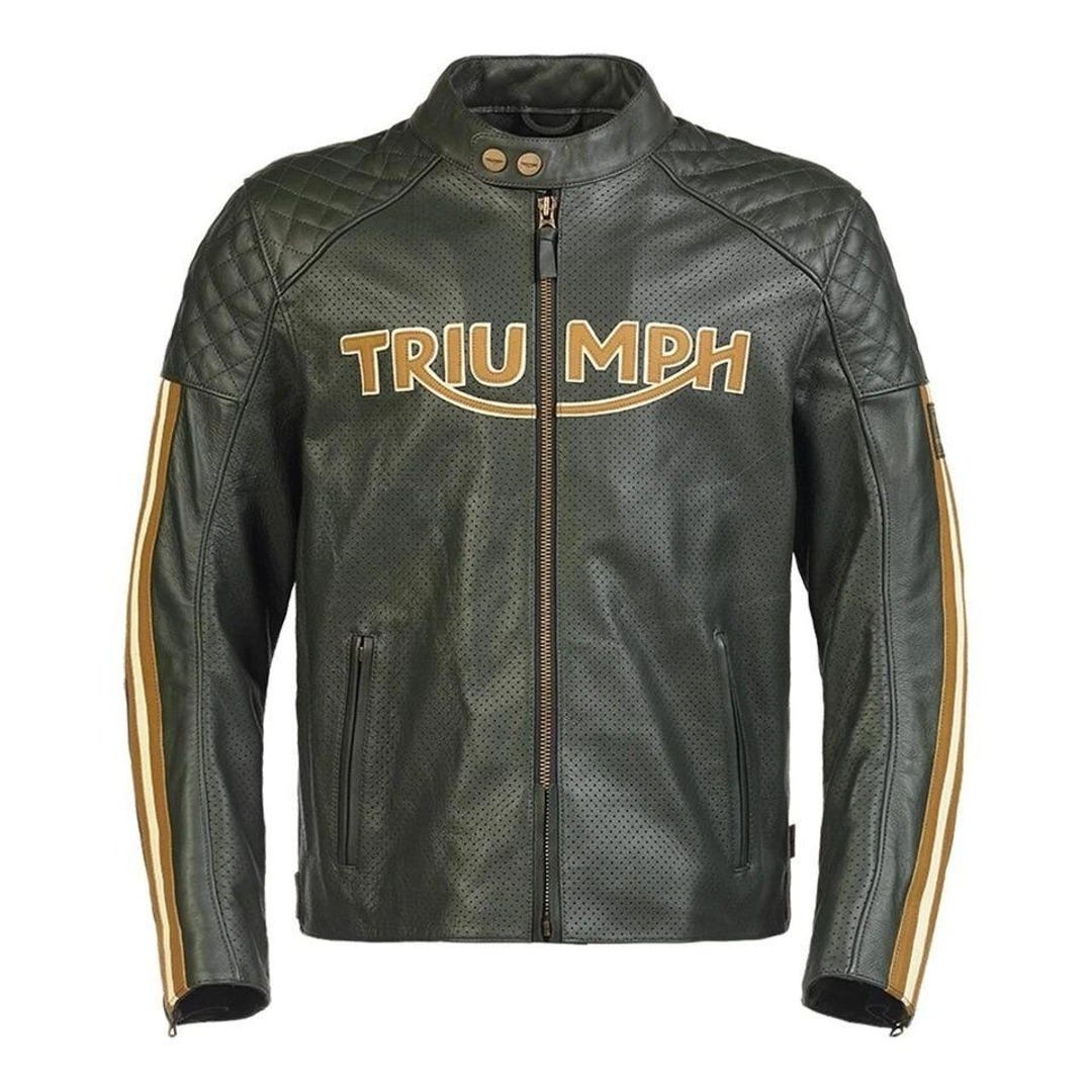 Men's Triumph Olive Green Motorcycle Racing Jacket Genuine Cowhide ...