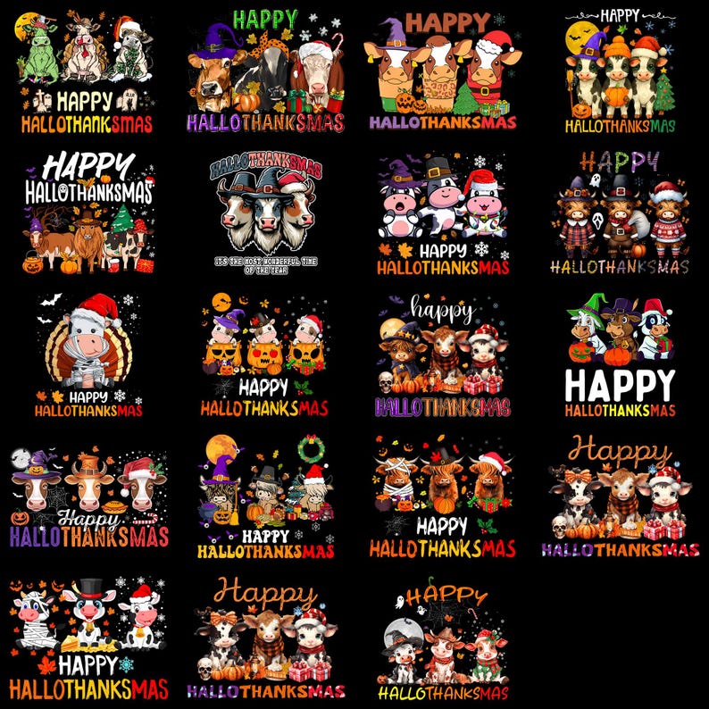 Funny Hallothanksmas Cow PNG - Halloween Thanksgiving Christmas ...