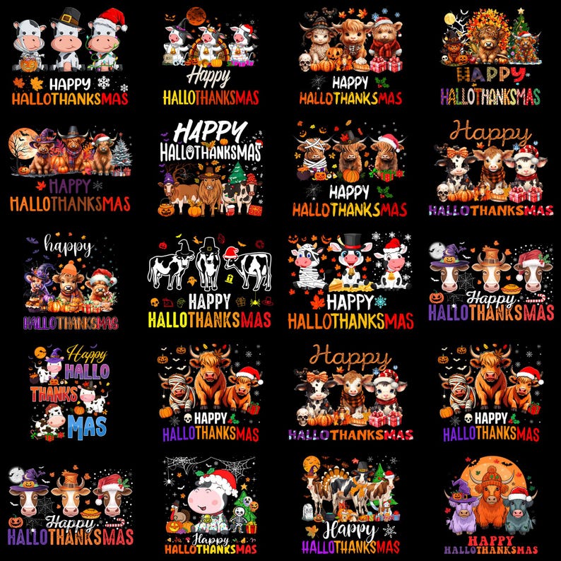 Funny Hallothanksmas Cow PNG - Halloween Thanksgiving Christmas ...