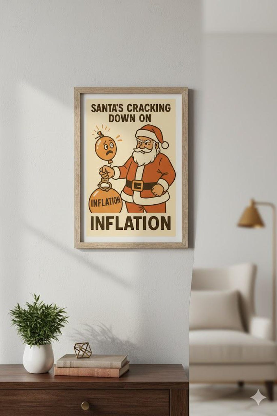 Funny Christmas Santa Arresting Inflation Poster, Holiday Wall Art ...