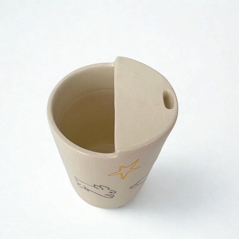 Hand-drawn Bunny Porcelain Travel Mug – Minimalist Ceramic Coffee ...