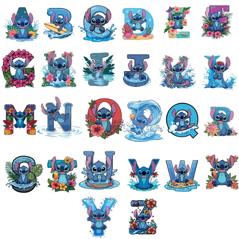 Stich Alphabet Clipart, Cartoon Schriftart (PNG Bundle) - Etsy.de