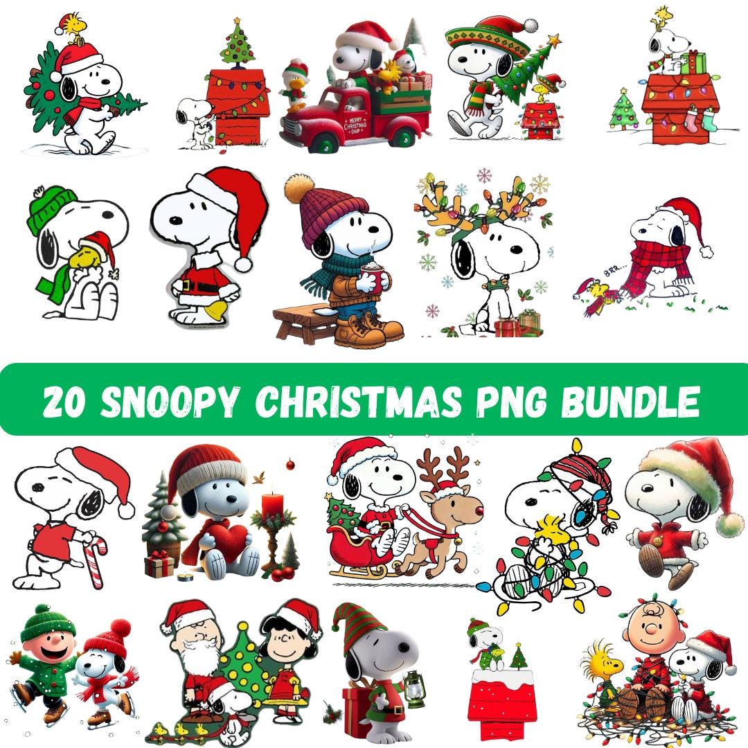 Snoopy Christmas PNG Bundle: Holiday Cartoon Dog Clipart (digital ...