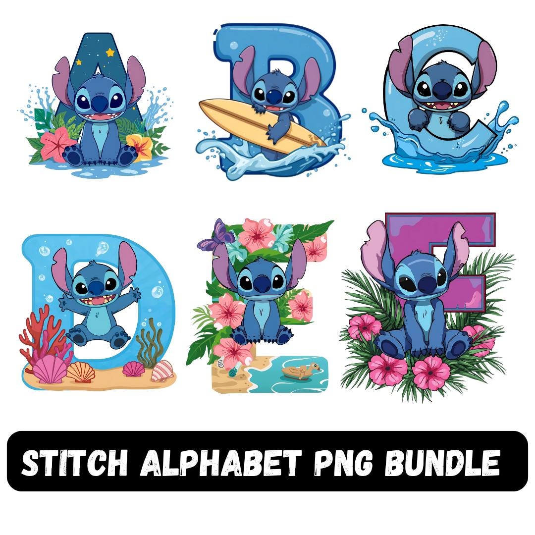 Stich Alphabet Clipart, Cartoon Schriftart (PNG Bundle) - Etsy.de