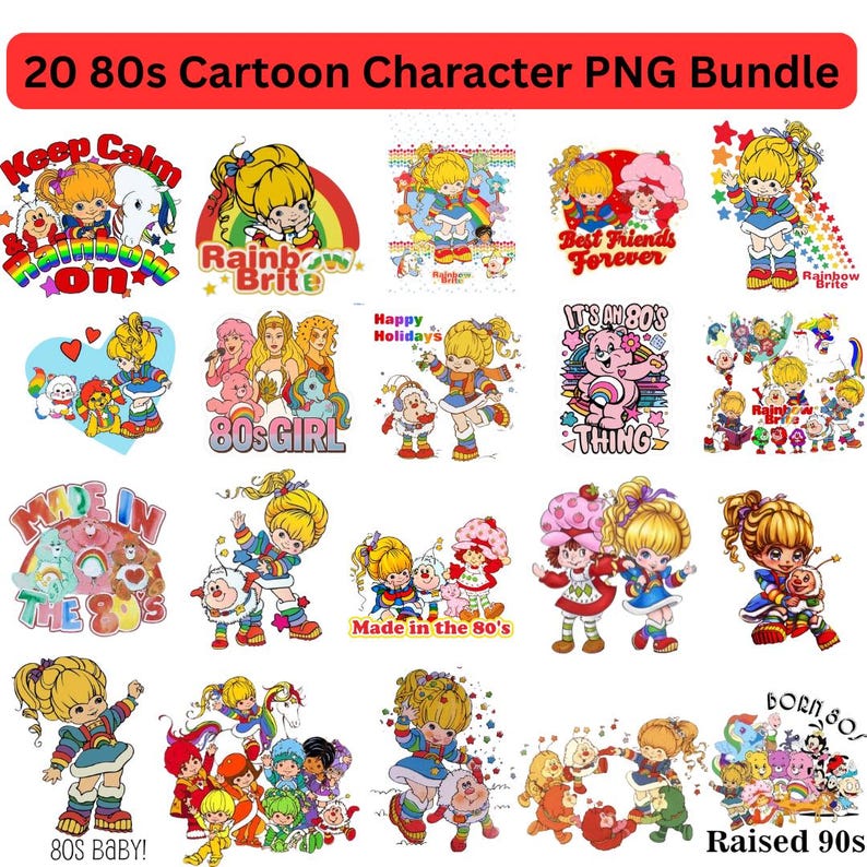 80s Cartoon Character PNG Bundle: Retro Sublimation Designs (digital ...