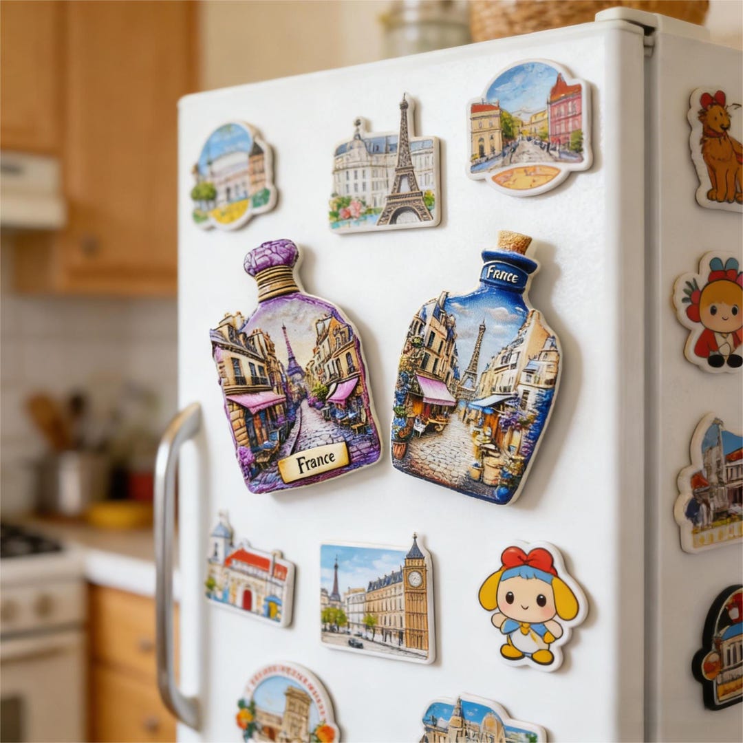 Hand Painted French Perfume Bottle Fridge Magnet, City Souvenir Gift ...