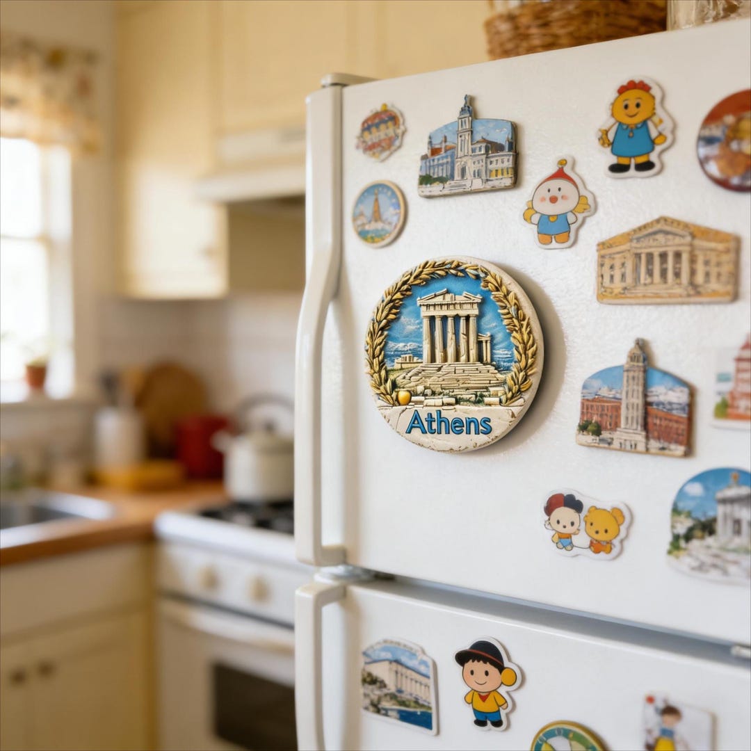 Hand Painted Athens Greece Magnet, Acropolis Parthenon Souvenir ...