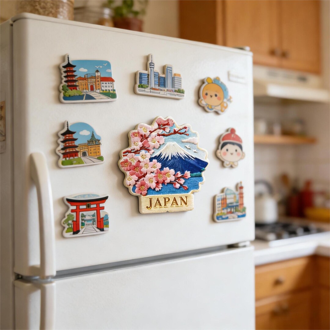 Hand-painted Japan Cherry Blossoms & Mount Fuji Fridge Magnet, Travel ...