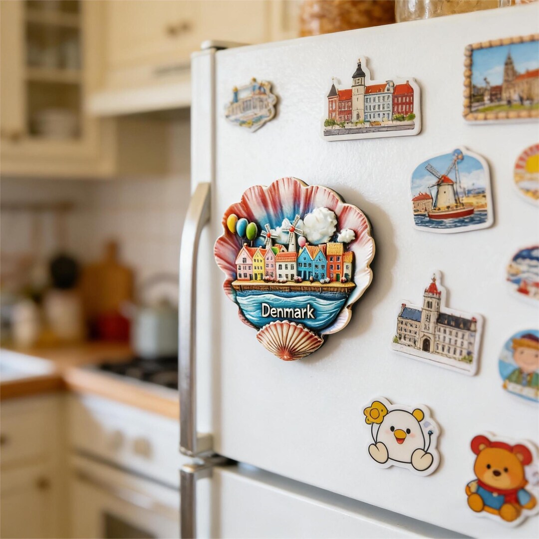 Hand Painted Denmark Seashell Fairy Tale Town Fridge Magnet, Travel ...
