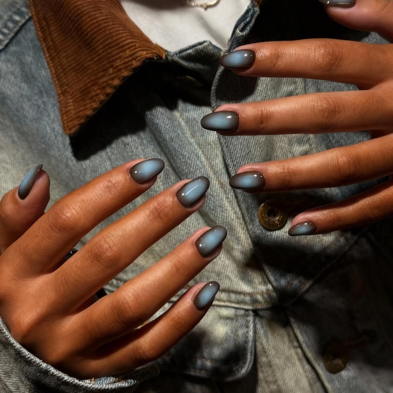 YK2 Blue Airbrush Gradient Press-on Nails, Vintage Style - Etsy