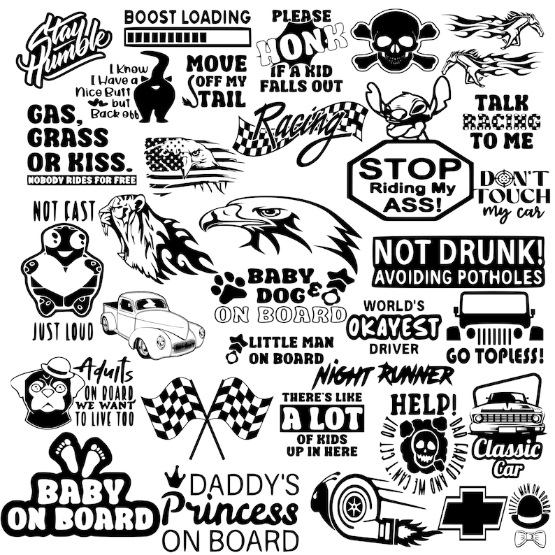 Car Stickers SVG Bundle 100: Auto Decals | Funny Car Stickers Png ...