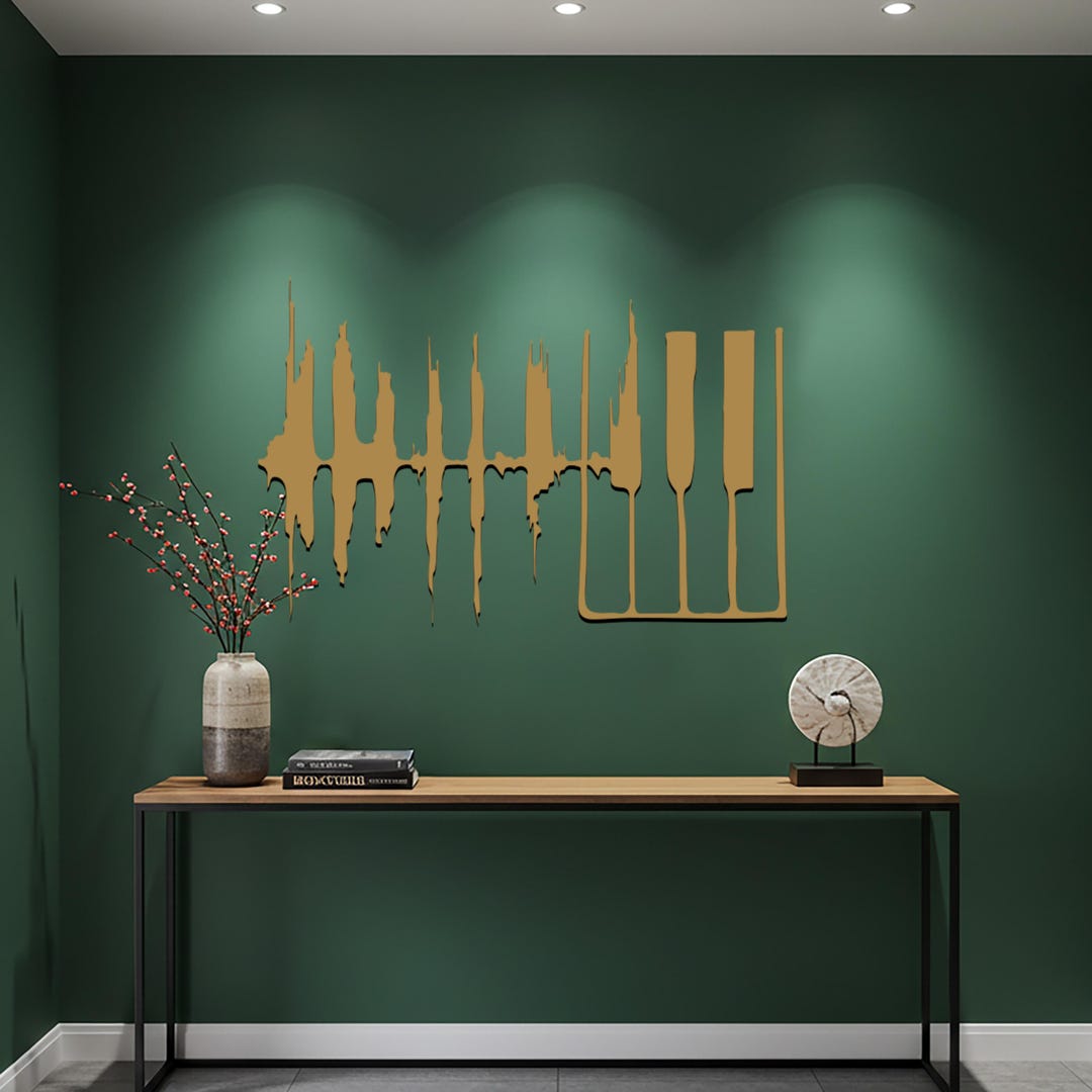 Piano Soundwave Metal Wall Art, Music Sound Wave With Piano Keys ...