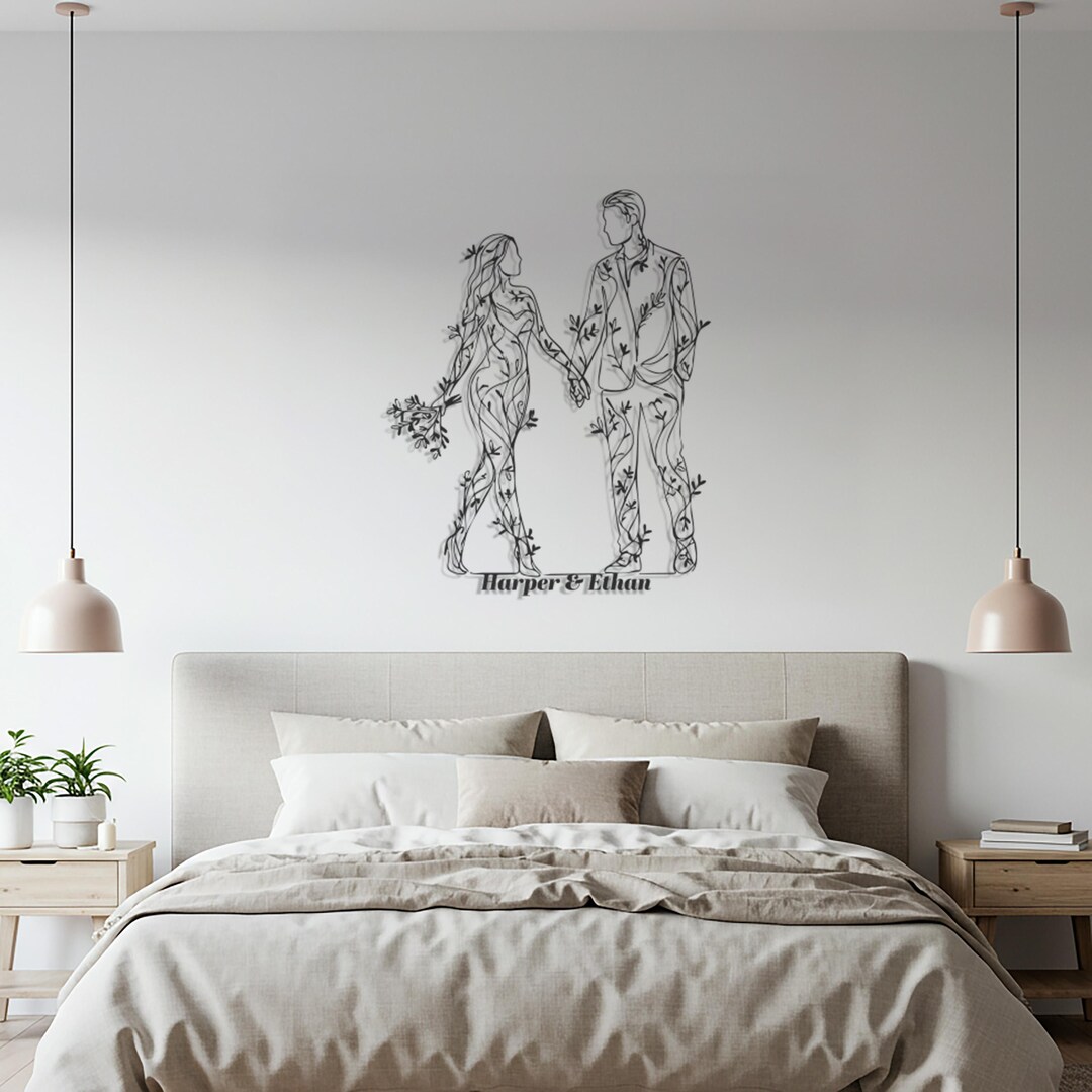 Custom Couple Wall Art, Personalized Couple Silhouette, Couple Wall ...